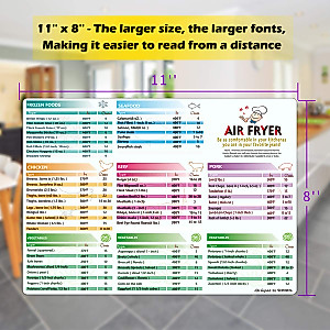 Air Fryer Magnetic Cheat Sheet Cookbook Cooker Accessories Big Magnet 11''x8'' Cooking Times Chart Kitchen Hot Air Frying Useful Gift Guide Cookbook Recipes Reference