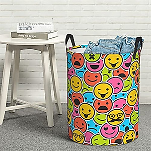 Pulinzy Smiley Face Waterproof Collapsible Laundry Hamper, Dirty Clothes Laundry Basket, Decorative Basket Bin Storage Organizer for Home/Dorm/Bathroom/Nursery Room/Toy Collection