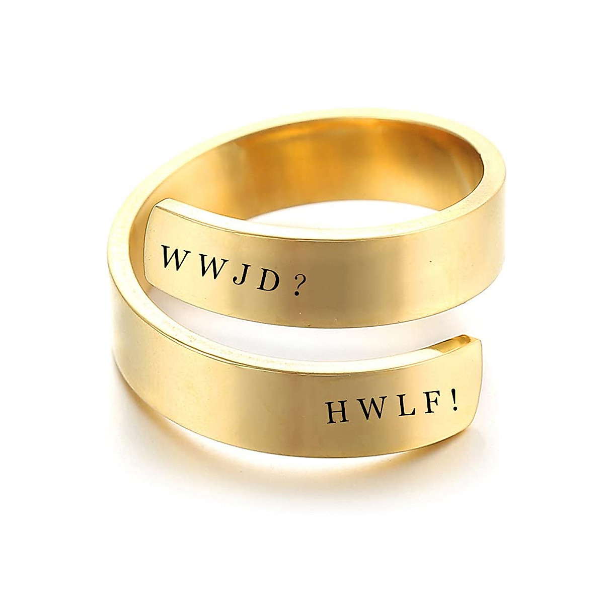 ForeverWill Stainless Steel 18K Gold Plated WWJD Ring for Women Men Adjustable What Would Jesus Do He Would Love Frist HWLF Christ Faith Reminder Wrap Cuff Ring Christian Anniversary Jewelry Gifts