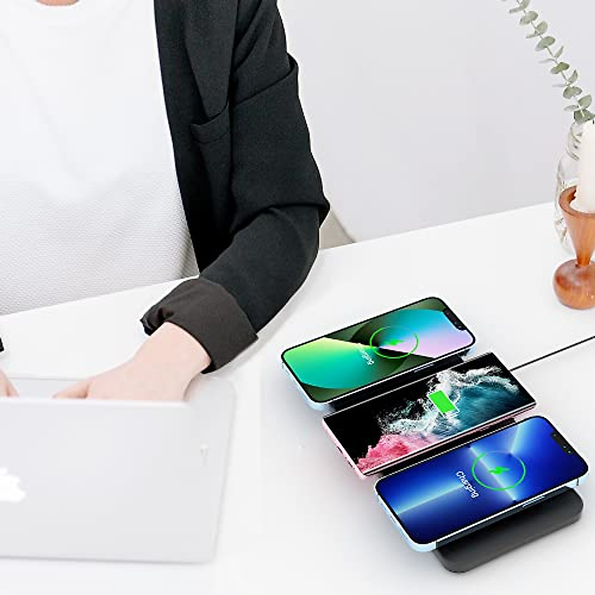 15W Wireless Charger, JE Make IT Simple 3 in 1 Wireless Charging Station,Mag-Safe Charger,Wireless Charging pad Multiple Devices for iPhone 14/13/12/SE/8/Samsung/Other Wireless Charging Andriod Phone