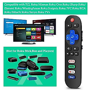 Pack of 2 Replaced Remote Control for Roku TVs, Compatible with TCL/Hisense/Onn/Insignia/Sharp/Westinghouse/Element/JVC Roku Smart TV, Replacement Remote with Netflix/Disney+/Hulu/Prime Video Buttons