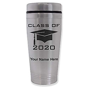 LaserGram 16oz Commuter Mug, Grad Cap Class of 2023, 2024, 2025, 2026, 2027, Personalized Engraving Included