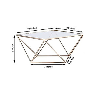 Efavormart 10" Square Gold Metal Geometric Cake Stand Gold Cake Riser with Glass Top Glossy Metallic Finish for Dessert Cupcake Pastry Candy Display Plate Event, Birthday Party