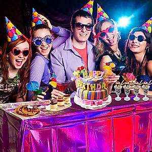 PKNOON Plastic Table Cloth 4 Pack Table Cloths for Parties Hot Pink Foil Tablecloths Iridescence Plastic Tablecloths Disposable Table Cover for Baby Shower Wedding Birthday Decorations 54"X 108"