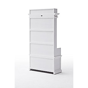 NovaSolo Halifax Pure White Mahogany Wood Entryway Coat Rack With 5 Hooks, Cushion, Top Storage And 2 Rattan Baskets