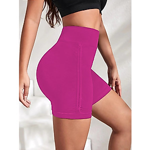 X-SNOW FALCON Women Gym Workout Seamless Shorts High Waisted Biker Scrunch Butt Booty Athletic Yoga Shorts Rose Red