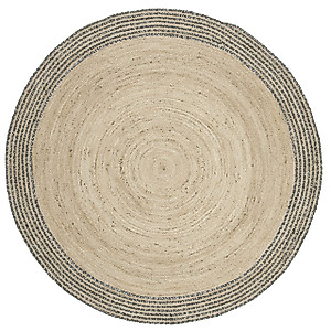 SAFAVIEH Cape Cod Collection 4' Round Ivory / Steel Grey CAP204C Handmade Braided Jute Area Rug