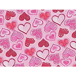 FlashPhoenix Quality Sewing Fabric - Patterned Heart Fabric Valentine's Day Glitter Love Romance Pink by The Yard 36 x 44 Inch