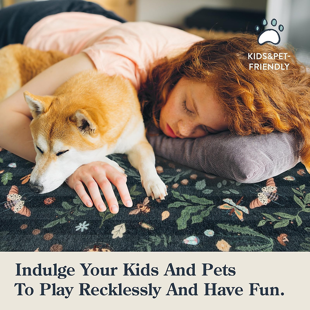 Lahome Insect Botanical 2x6 Washable Rug Runners for Hallways Non Slip,Black Bathroom Carpet Runner Kitchen Runner Rugs Non Skid,Soft Non-Slip Entryway Indoor Runners for Laundry Bedroom(Black,2x6)