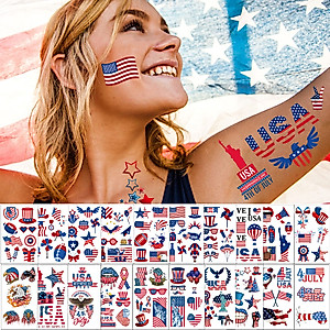 20 Sheets 4th of July Temporary Tattoos for Women – Independence Day Waterproof Body Art Stickers