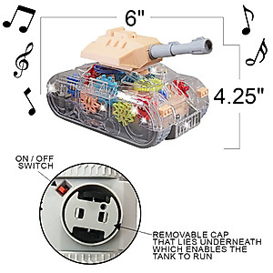 ArtCreativity Light Up Transparent Gear Tank Toy for Kids, Bump and Go Army Toy Tank with Colorful Moving Gears, Music, and LEDs, Fun Educational Army Tanks Toys for Boys, Great Toddler Light Up Toy