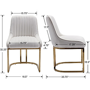 EALSON Velvet Upholstered Dining Chairs Set of 2 Modern Accent Dining Room Chairs with Gold Metal Base Comfy Padded Kitchen Chairs Armless Side Chairs for Kitchen Dining Room, Cream