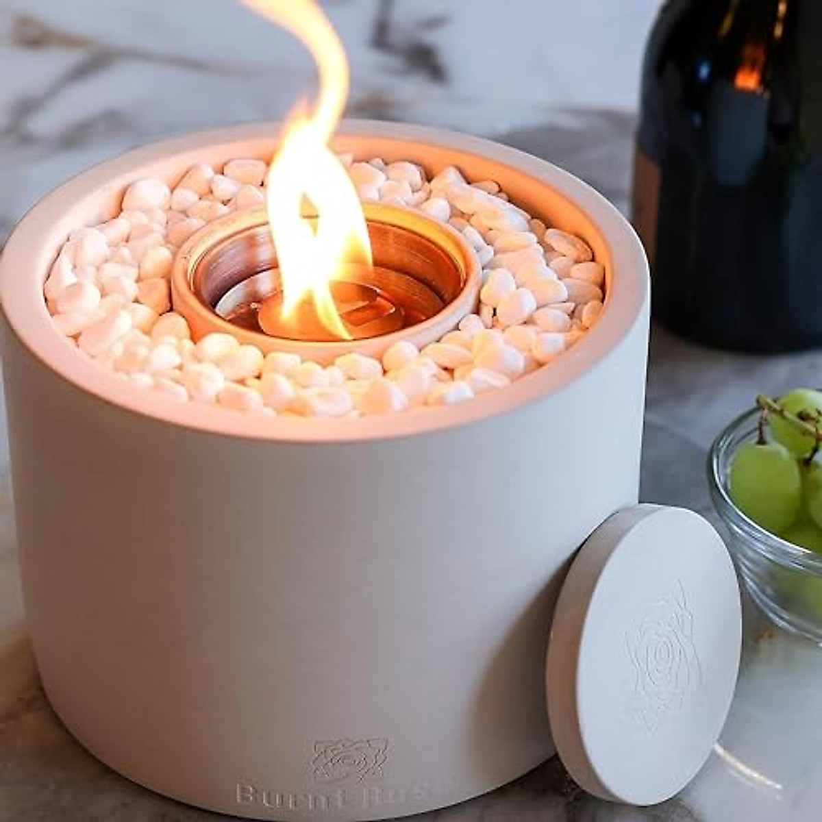 Tabletop Fire Pit - Indoor Concrete Fire Pit Bowl for a Cozy Ambiance - Large Portable Fire Bowl Luxury Indoor & Outdoor Table Top Fire Pit | Long Burning Ethanol Fire Pit for Indoor Fireplace