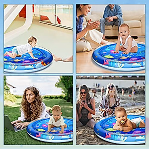 Faburo 40''X40'' Tummy Time Water Mat, XL Water Mat for Babies Inflatable Activity Center, Baby Water Mat for 3 6 9 12 Months Infants Baby Toys for Toddlers, Promote Baby's Growth