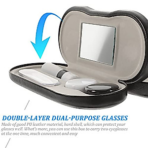 Healifty Contact Lens Case and Glasses Case - 2 in 1 Double Sided Eye Contact Case with Built-in Mirror, Tweezer and Contact Solution Bottle - Portable Contact Lens Storage Box for Travel, Black