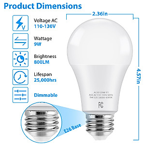 TOBUSA A19 LED Light Bulbs with Remote, 9W LED Bulbs 60W Equivalent, 3000K-6000K Dimmable Bulbs with E26 Base, 800 Lumens LED Light Bulbs with Timing, Memory Function, Ideal Lighting for Home, 2 Packs