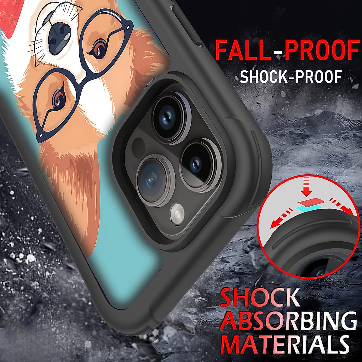 LIVRER Compatible with Case for iPhone 14 Pro Max,Cute Shockproof Protection Cases for Women Girl,Non-Slip Dropproof Cover Case for iPhone 14 Pro Max 6.1inch,Corgi with Glasses and Bow tie