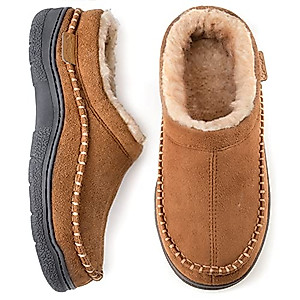 Zigzagger Men's Slip On Moccasin Slippers, Indoor/Outdoor Warm Fuzzy Comfy House Shoes, Fluffy Wide Loafer Slippers,Tan,9-10 D(M) US