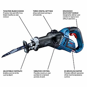 BOSCH GSA18V-125N 18V EC Brushless 1-1/4 In.-Stroke Multi-Grip Reciprocating Saw (Bare Tool)