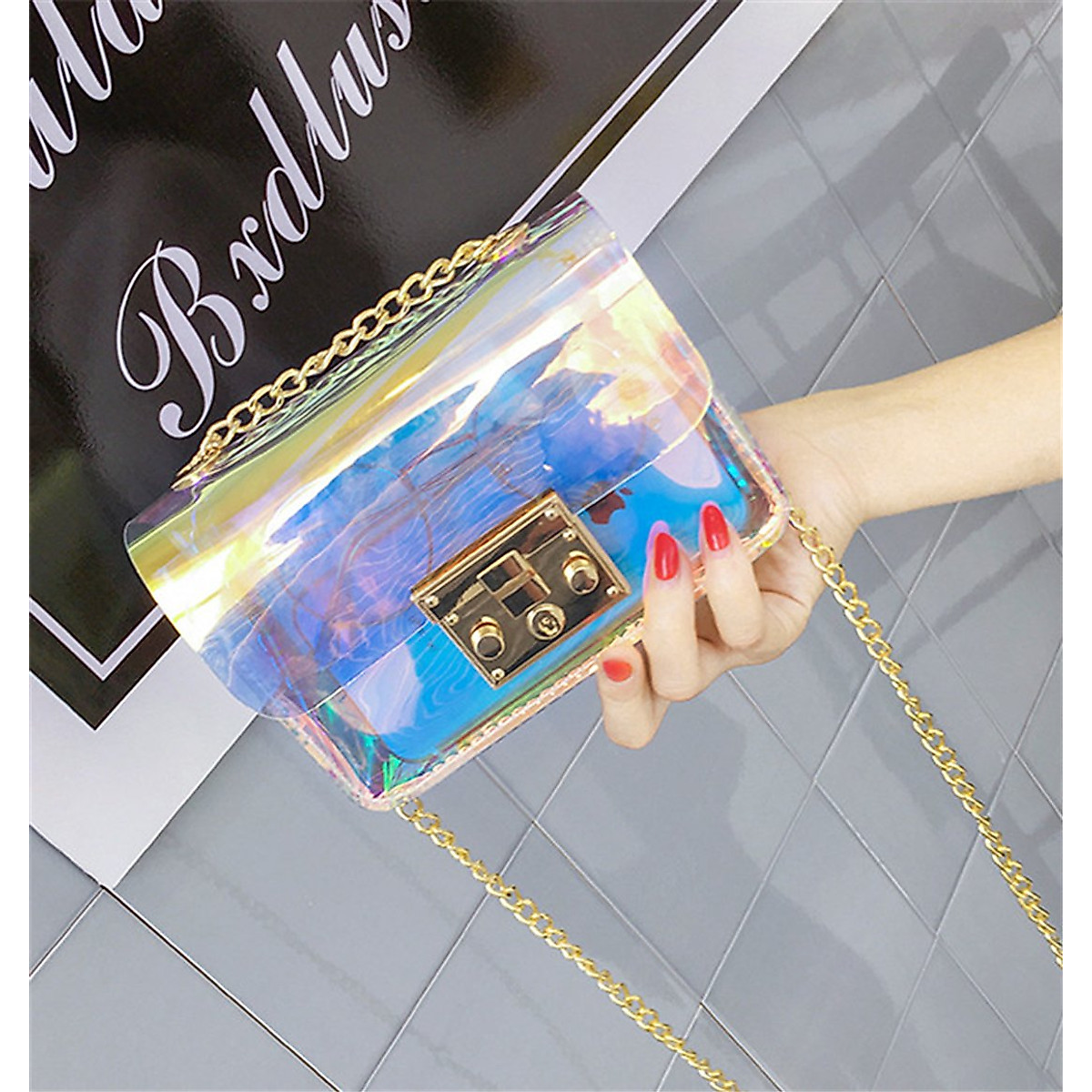 Mini Hologram Clear Cross Body Purse Shoulder Bag Handbag for Women (Style A)