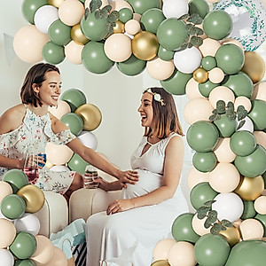 Ouddy Life Sage Green Balloon Garland Arch Kit, Olive Sage Green Balloons with Bobo Balloon of Blush White and Gold Balloons & Eucalyptus for Birthday Baby Shower Decorations Party Supplies