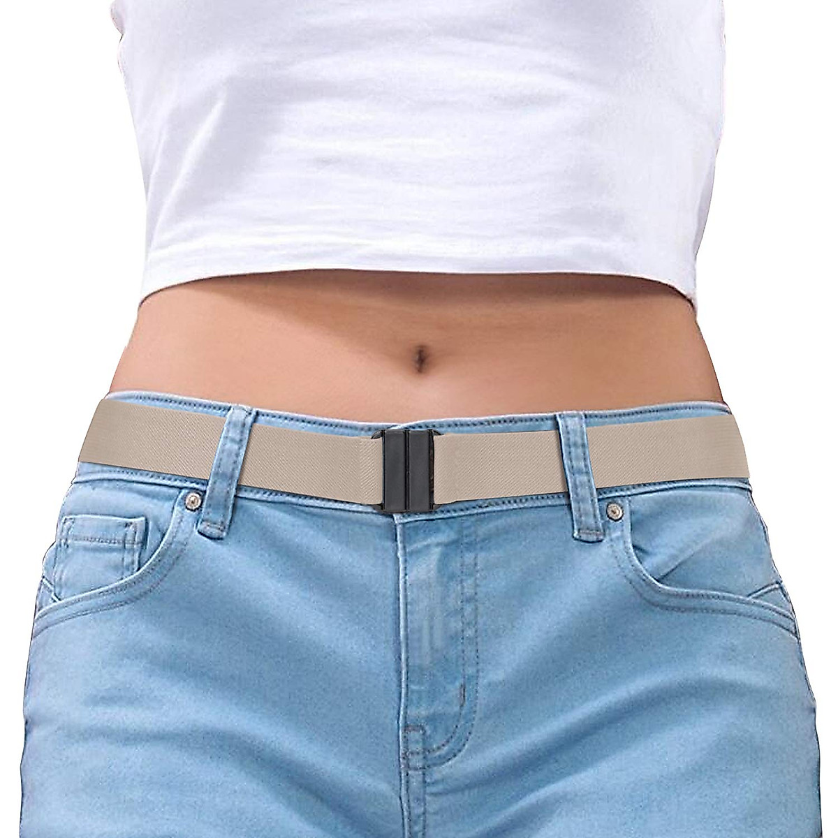 SUOSDEY Women Belt Stretch Elastic Invisible Belts for Women Beige with No Metal Buckle US Size:0-14