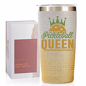Onebttl Pickleball Gifts for Women - Insulated 20oz Stainless Steel Travel Tumbler with Straw and Lid - Queen of the Pickleball Court