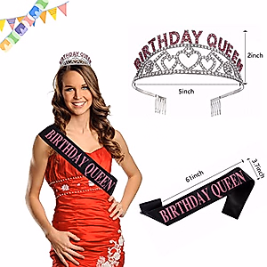Birthday Sash Crown for Women Crystal Birthday Tiara and Crowns Premium Rhinestone Headband with Combs Birthday Outfits for Women Girls