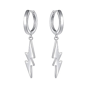 S925 Sterling Silver Lightning Bolt Dangle Drop Earrings for Womens