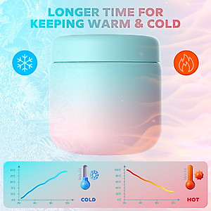 Waysaw Insulated Food Jar Soup Thermos for Hot Food Kids - 13.5 oz Stainless Steel Vacuum Lunch Bento Boxes Containers Leak-Proof Hot Lunch Box Wide Mouth for School Office Picnic (1Pack/Rainbow)