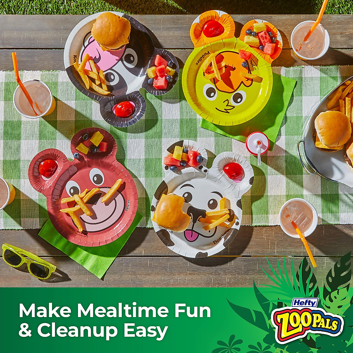 Hefty Zoo Pals Party Edition Paper Plates for Kids, Assorted Animal Designs, 7.75 Inches with Two Dipping Compartments, 20 Count