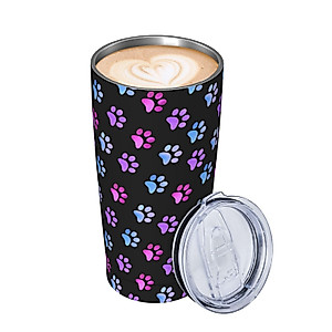 Paw Print Tumbler with Lid and Straw, Dog 20 Oz Stainless Steel Insulated Water Bottle Cup Coffee Mug