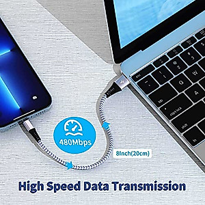 5 Pack Short Lightning Cable(8 Inch), [Apple MFi Certified] iPhone Fast Charging Cable,USB to Lightning High Speed Data Sync Nylon Braided Cord for iPhone 14/13/12/11/XR/X/8/7/6/iPad/Airpods/PowerBank