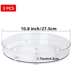 Rarapop 3 Pack Clear Lazy Susan Organizer Turntable 10.6 Inch, Rotating Spice Rack Spinning Bins for Cabinets Kitchen, Countertop, Bathroom, Makeup, Pantry Organization and Storage