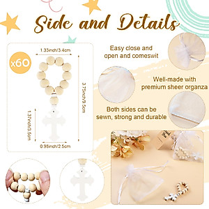 GUDELAK 60 Pieces Baptism Favors include wooden Rosary, Thank You Cards, and White Mesh Bags for Baptism Decorations Baby Shower Favors First Communion Gifts for Girls Boys