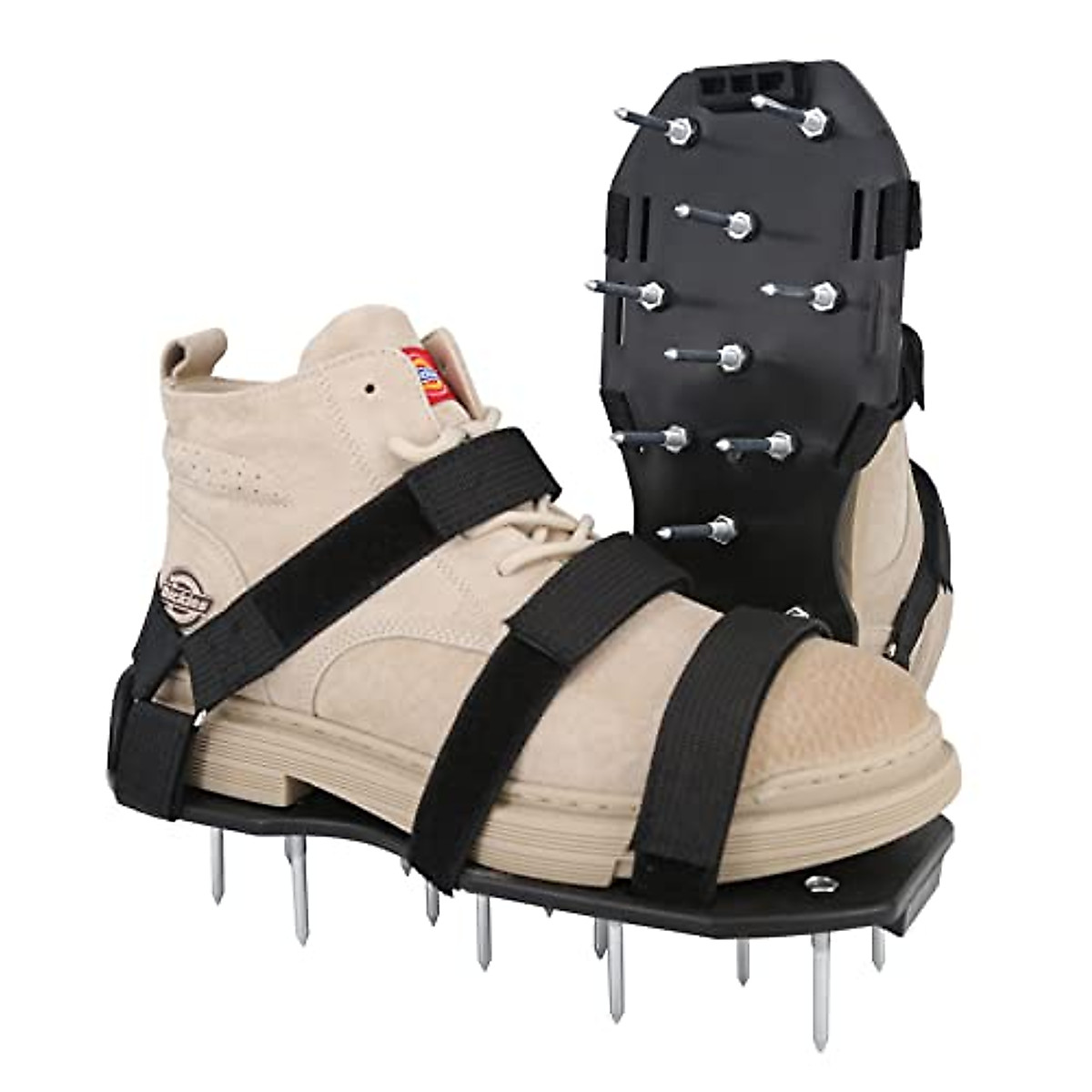 Lawn Aerator Shoes, Lawn Aerator with Hook & Loop Straps for Effectively Aerating Lawn Soil, FINDTICI One Size Fits All Free-Installation Heavy Duty Spiked Sandals Shoes for Yard Patio Garden, Black