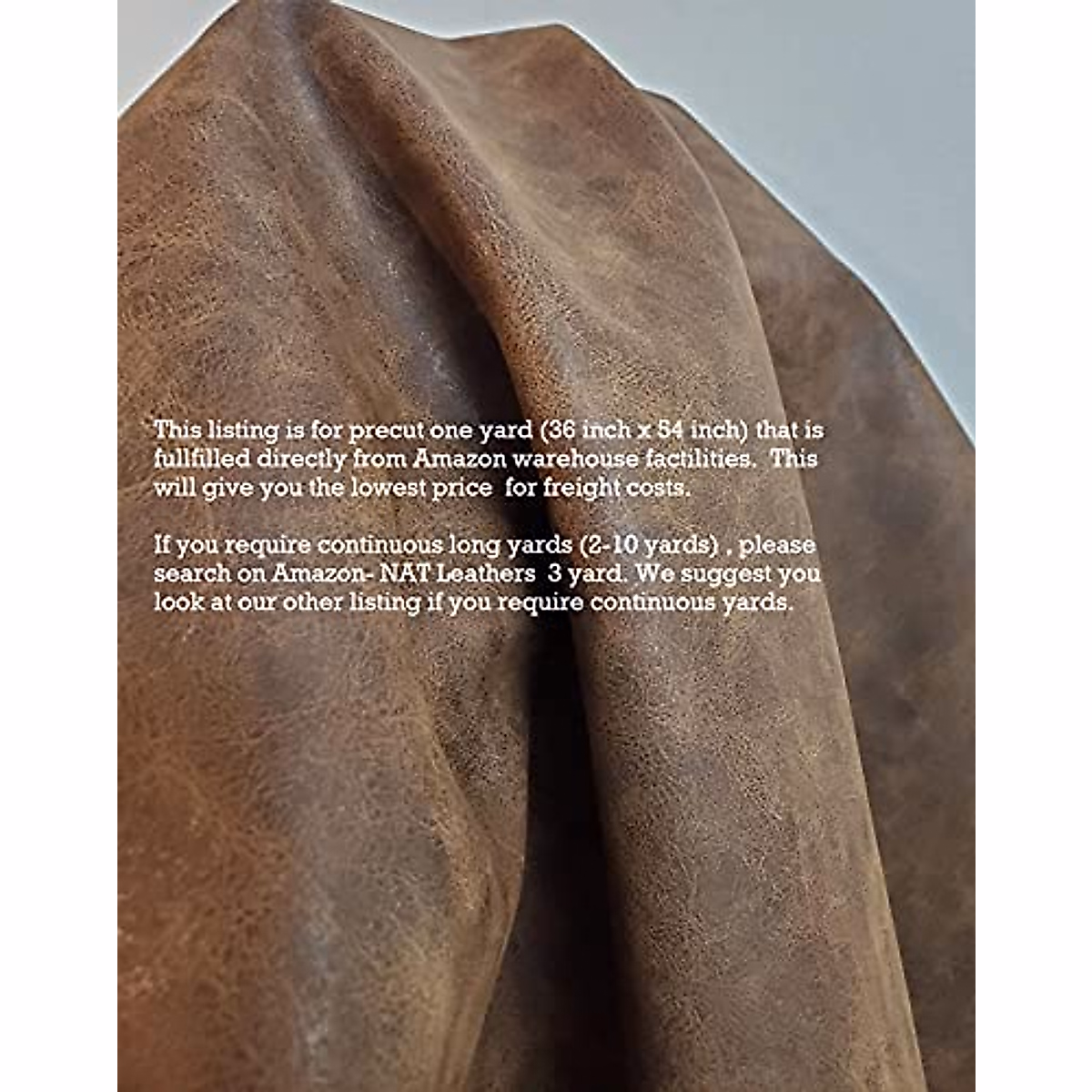 NAT Leathers | Brown Distressed 2 Tone Oily Faux Vegan Leather PU {Peta Approved Vegan} | 1 Yard 36 inch x 54 inch Cut by Yard Pleather 0.9 mm Upholstery | Brown Crazy Horse Distress 36"X54"