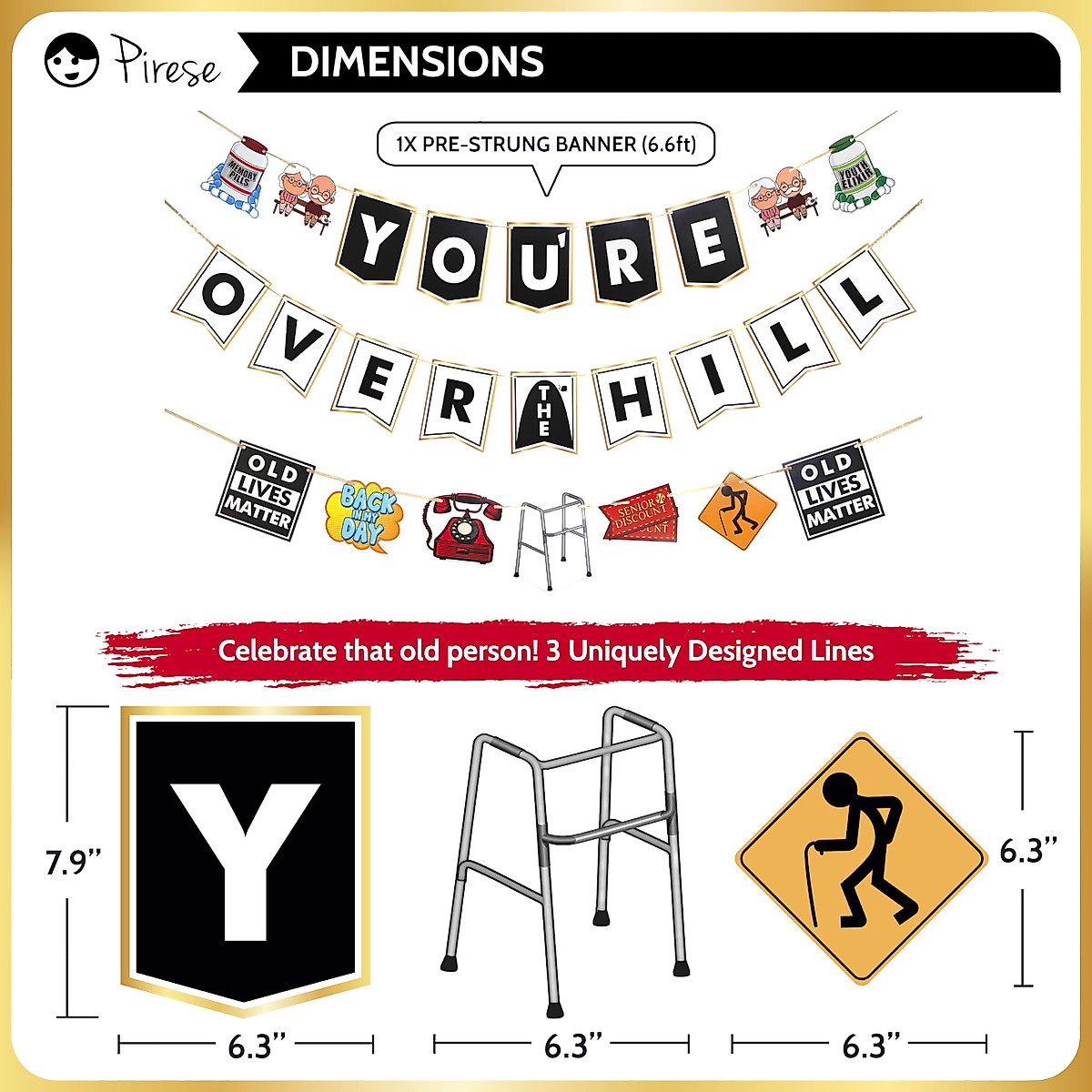 Pirese Over The Hill Birthday Decorations, Over The Hill Decorations Funny 50th Birthday Decorations | Funny 40th Birthday Decorations