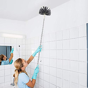 RMAI Duster with Extension Pole(Stainless Steel), 100’’ Extra Long Microfiber & Domed Cobweb Double Replacement Heads Extendable Dusters, Scratch Resistant Duster for Cleaning High Ceiling Fan, Cars