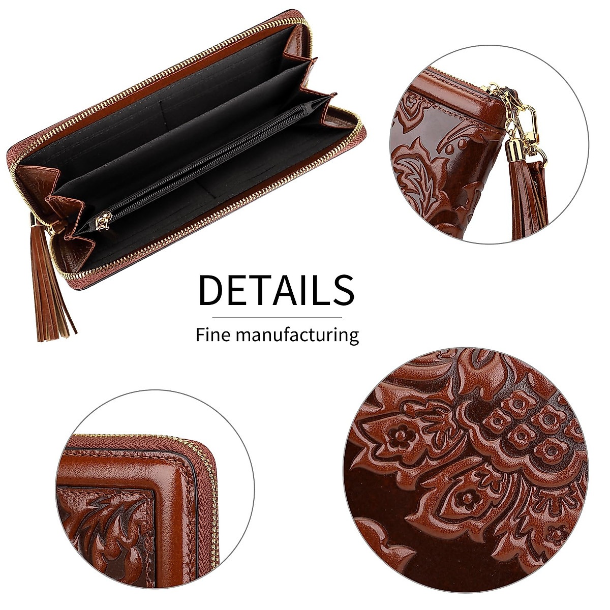 PIJUSHI Leather Wallets For Women Floral Wristlet Wallet Card Holder Purse (91853 Brown)