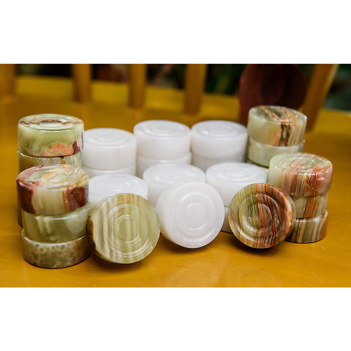 Radicaln Marble White & Green Onyx Big Board Games Complete Checker Figures - Suitable for 15 Inches Checkers Board - Completely Marble Handmade