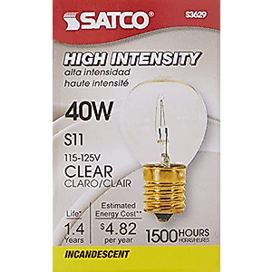 Satco S3629 Intermediate Base 40-Watt S11 Light Bulb, Clear, 1 Count (Pack of 1)