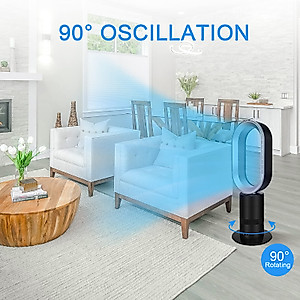 HealSmart 27 Inch Bladeless Tower Fan with Timing Closure and Remote Control, Low Noise Air Circulator Floor Fan for Home and Office Use, Adjustable Speeds & 90° Swivel , Black