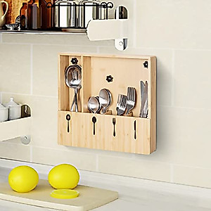 Bamboo Kitchen Utensil Holder for Countertop - Wall Mount Available - Cooking Utensil Caddy with 4 Compartments, Farmhouse Kitchen Decor, Wooden Utensil Organizer for counter