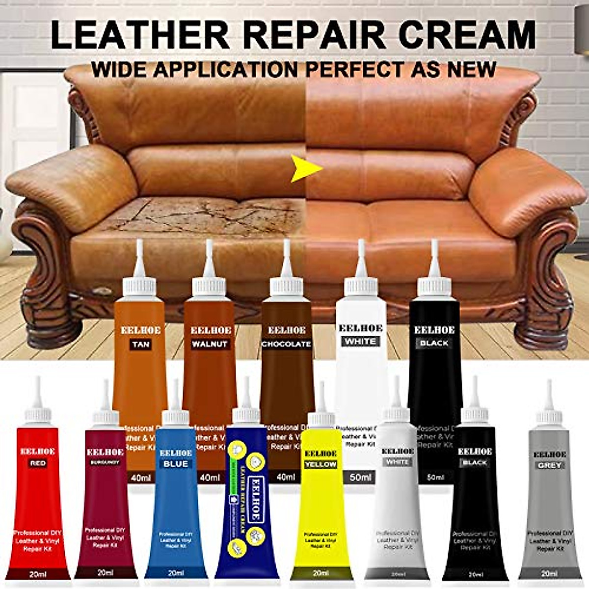 Advanced Leather Repair Gel, Professional DIY Leather and Vinyl Repair Kit, Leather Repair Cream (White, 50ml)