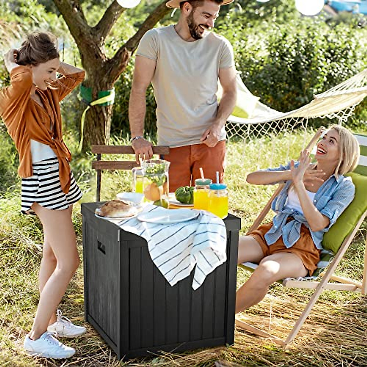 YITAHOME 51 Gallon Medium Deck Box,Outdoor Storage Container for Patio Cushions,Pool Supplies,Garden Tools,Weather,Resistant,Resin (Black)