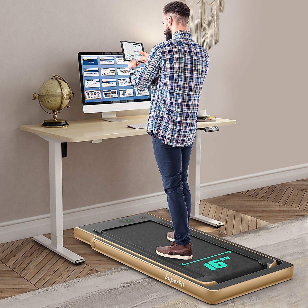 GYMAX Walking Pad, 2.25HP Foldable Treadmill with LED Display, Remote & Smart App Control, 2 in 1 Under Desk Treadmill, Portable Compact Folding Treadmill for Small Space/Home/Office (Yellow)