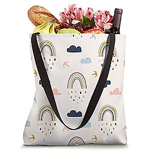 Rainbow Pattern in Pink Blue & Navy on Cream White AEV084 Tote Bag