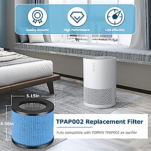 TPAP002 HEPA Filter Replacement for TOPPIN TPAP002 Air Purifier Comfy Air C1, 4-in-1 H13 True HEPA Air Purifier Filter for TOPPIN TPAP002, Compare to Part #TPFF002, 2 Pack