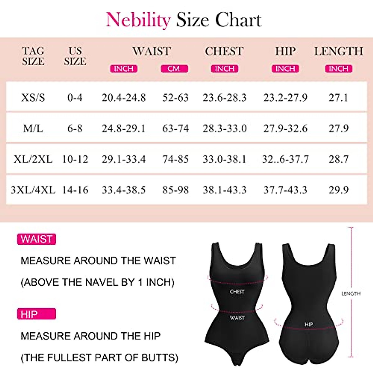 Nebility Women Waist Trainer Bodysuit Slim Full Body Shapewear Seamless Round Neck Jumpsuits Tummy Control Tops (M/L, Black)